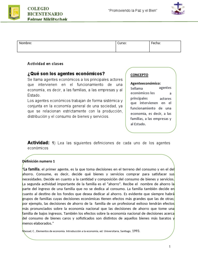 Actividad en Clases N°1 Economia y Sociedad | PDF | Consumo (economía ...