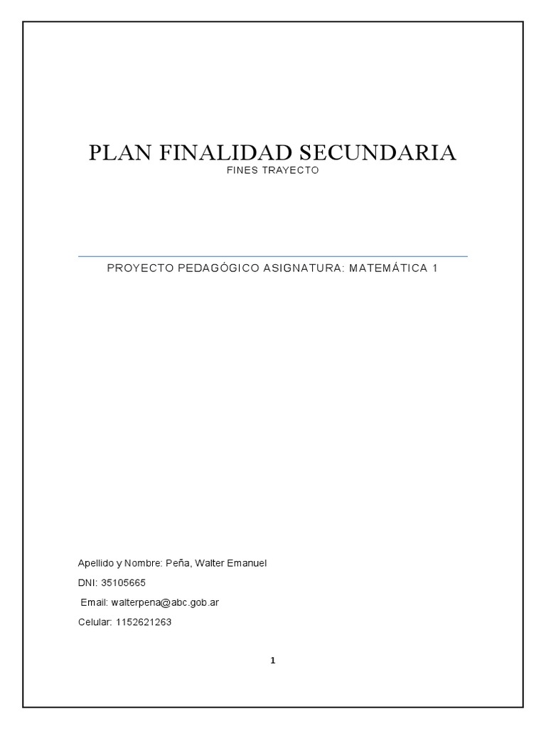 Proyecto Matemática 1 - Plan FinEs | PDF
