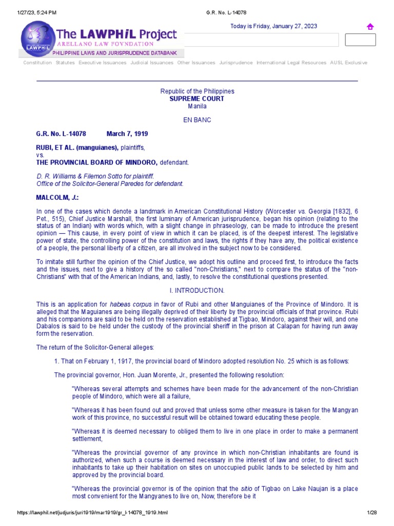 RUBI Vs The Provincial Board of Mindoro G.R. No. L-14078 | PDF ...