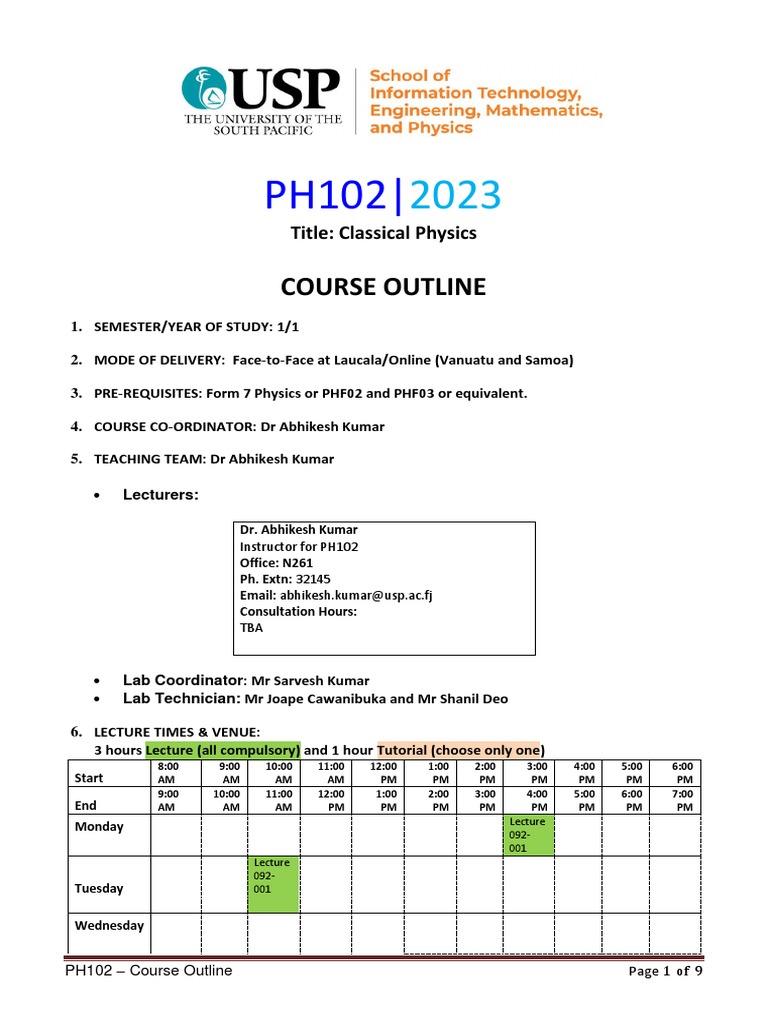 PH102 Course Outline 2023 | PDF | Rotation Around A Fixed Axis | Newton ...