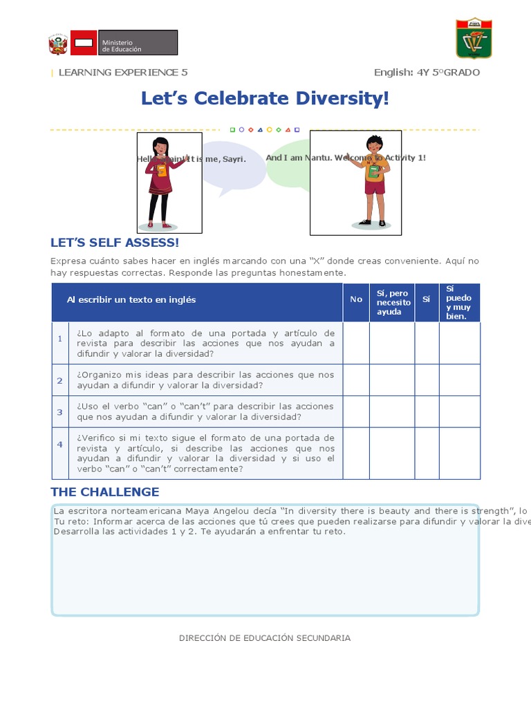 5°ws02 - Mat - Let's Celebrate Diversity - 4° y 5°secundaria | PDF