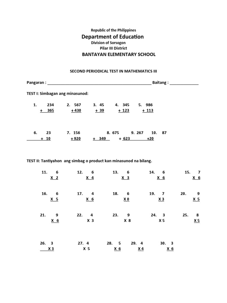 PT - Mathematics 3 - Q2 | PDF | Mathematics | Arithmetic