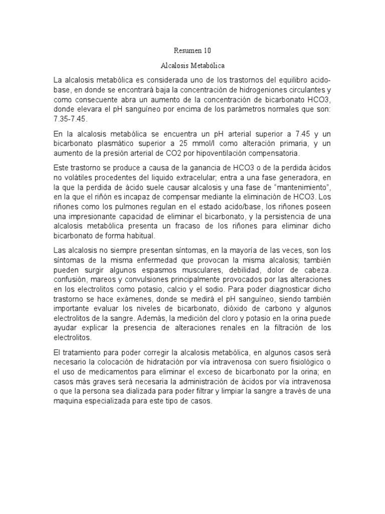 Resumen de La Alcalosis Metabólica | PDF