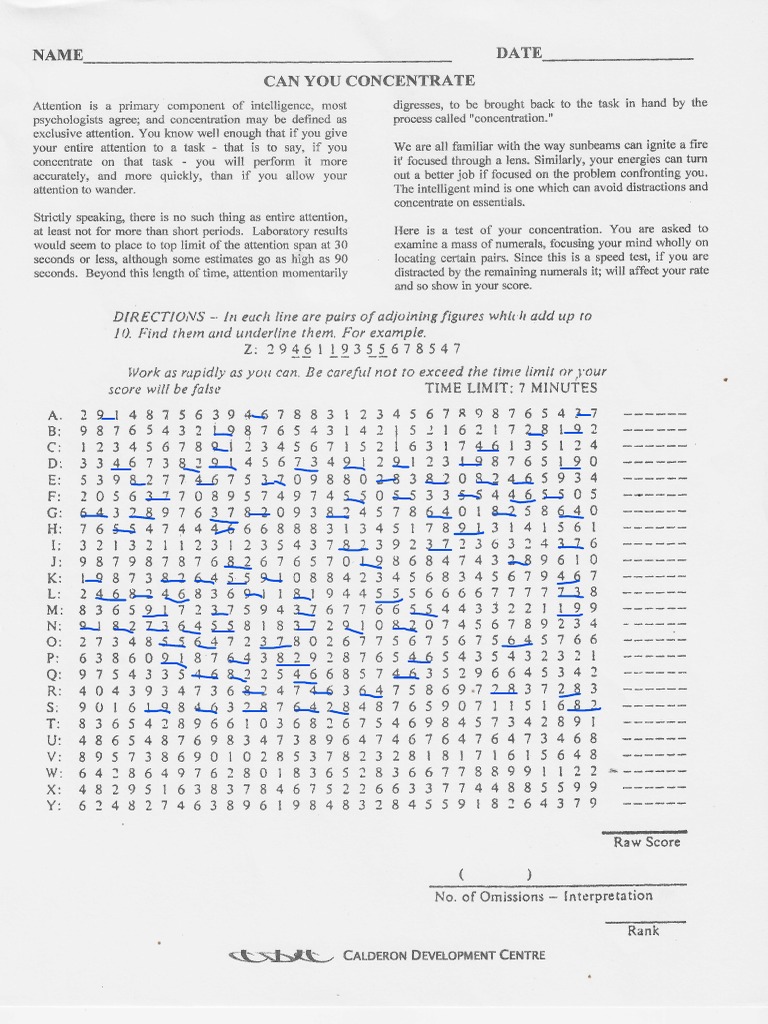 Concentration Test - Memory Skills | PDF