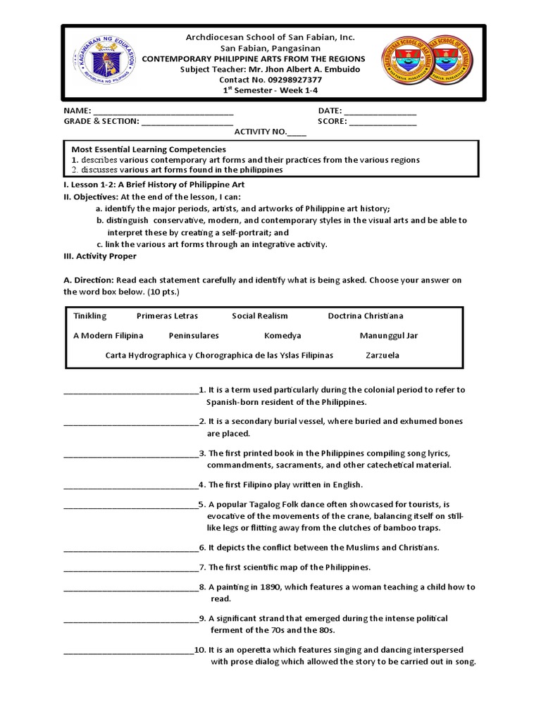 Cpar Worksheet W1-W4 2021-2022 | PDF | Philippines