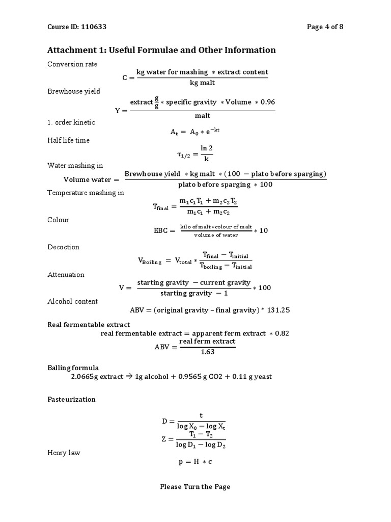 Formula Sheet | PDF | Food And Drink | Drink
