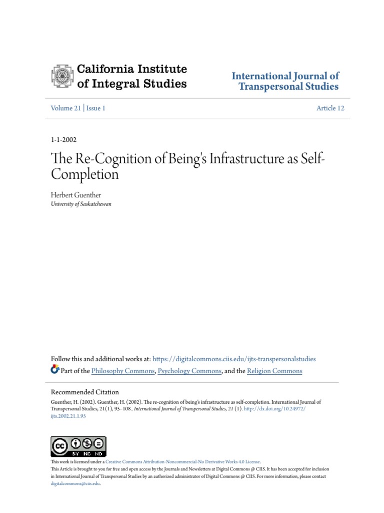 The Re-Cognition of Beings Infrastructure As Self-Completion by Herbert Guenther | PDF | Thought ...