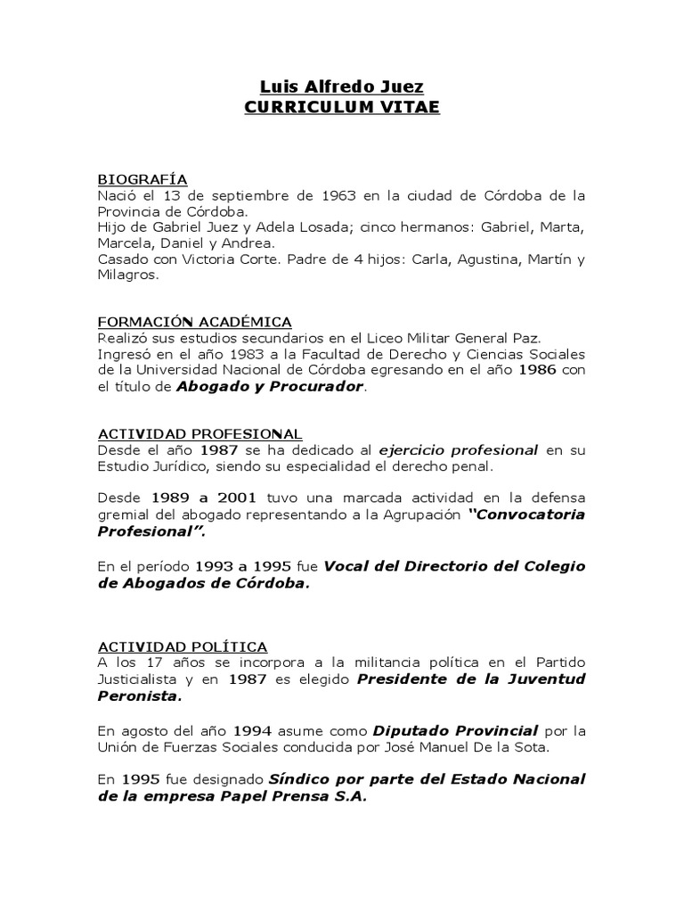 Curriculum Luis Juez | PDF | Gobierno