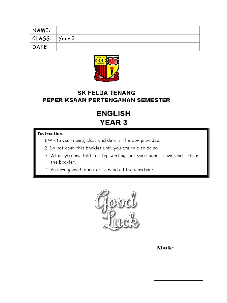 English Exam Paper Paperdoc Year 3 Test PDF Free | PDF
