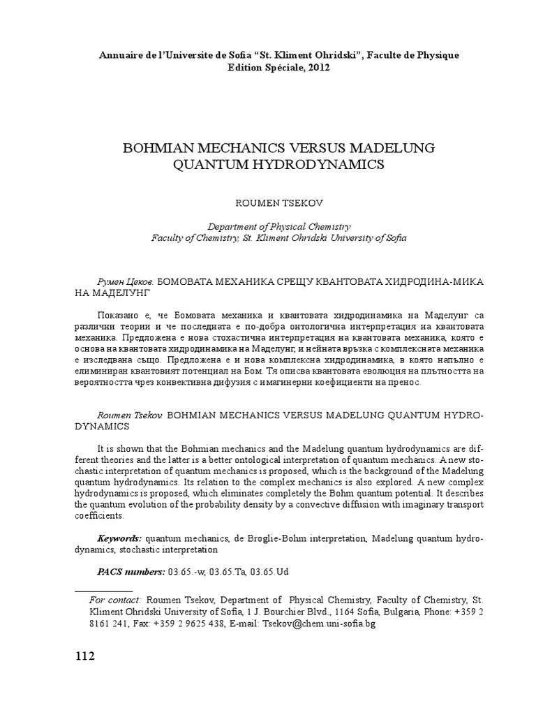 Bohmian Mechanics Versus Madelung Quantum Hydrodynamics | PDF | Quantum ...