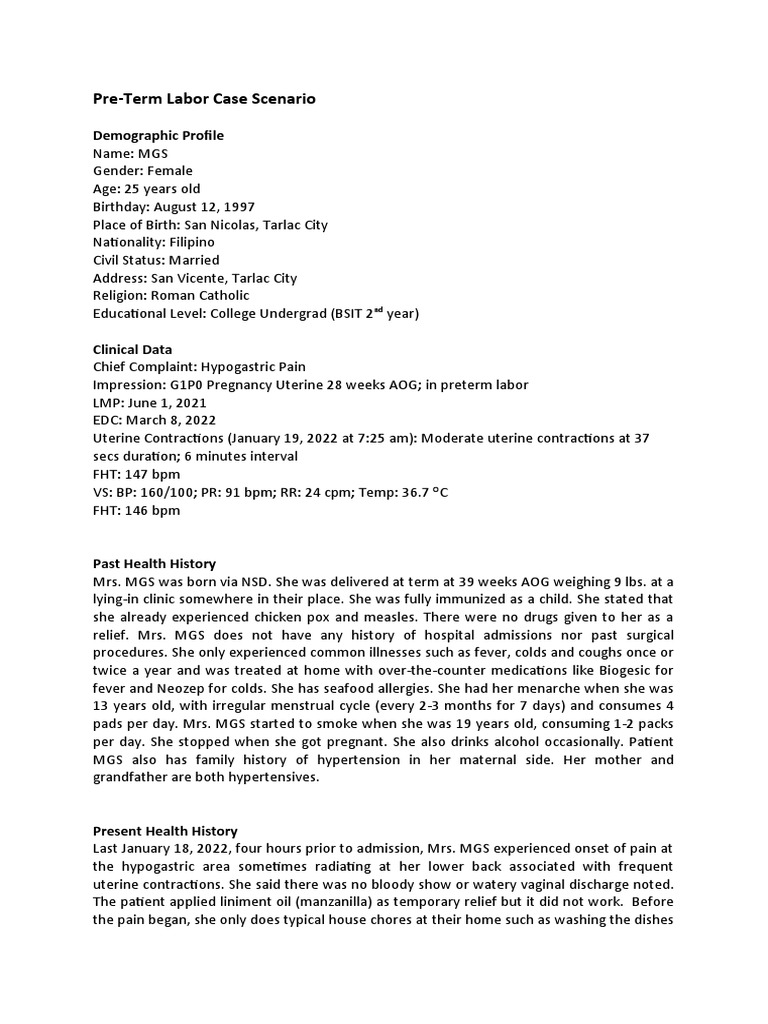Pre Term Labor Case Scenario GRP A | PDF | Pregnancy | Medical Specialties