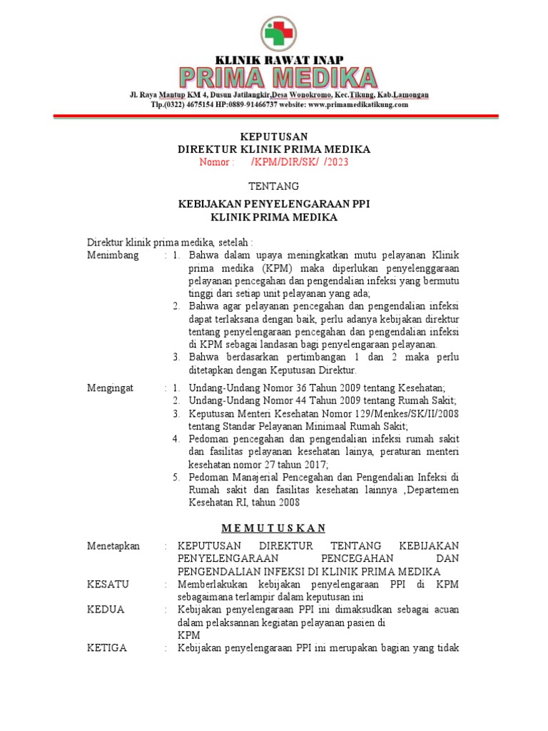 SK Kebijakan Pengadaan PPI Di Klinik Prima Medika | PDF