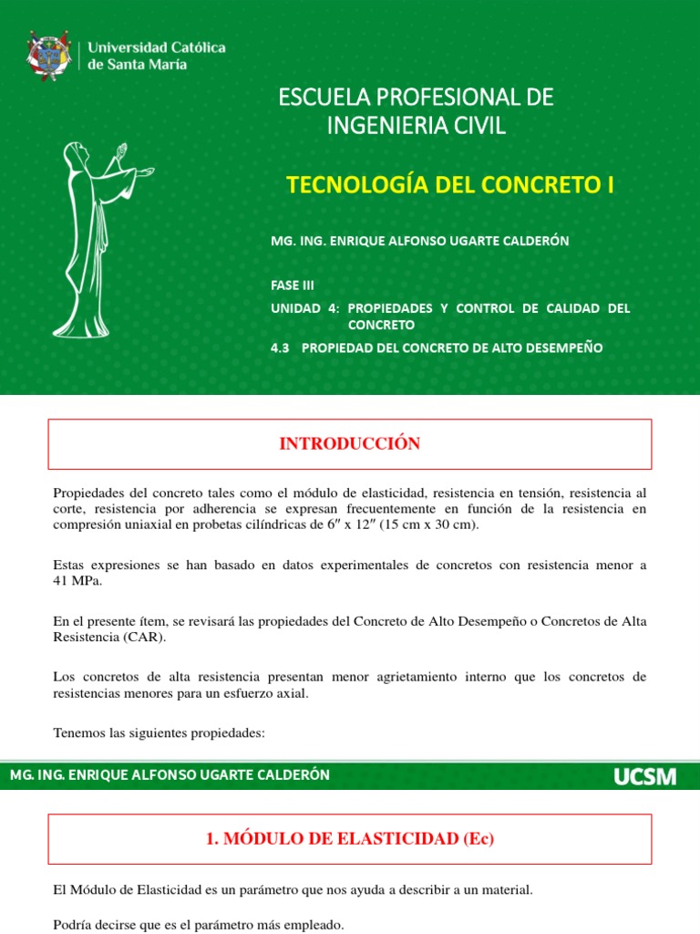 2022 4.3 Propiedades Del Concreto de Alto Desempeño Ok Ucsm | PDF | Hormigón | Elasticidad (Física)