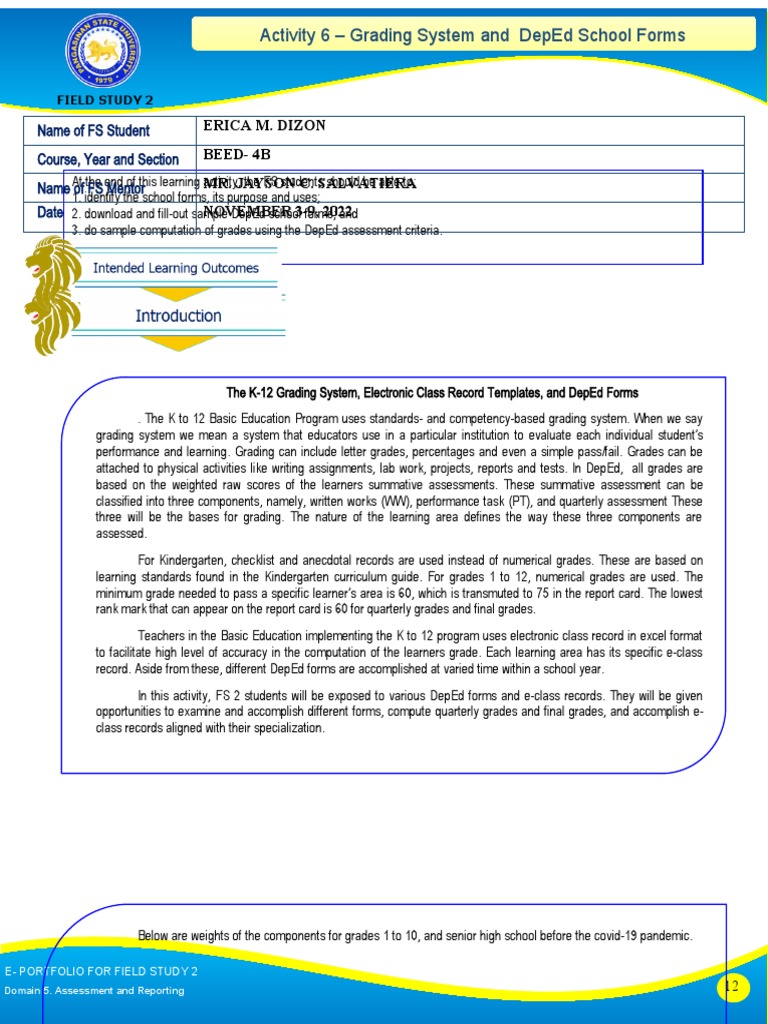 FS-2-Activity-6. Erica M. Dizon | PDF | Educational Assessment | Schools