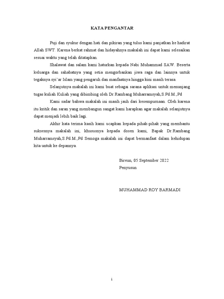 Kata Pengantar Isi Makalah Lengkap | PDF