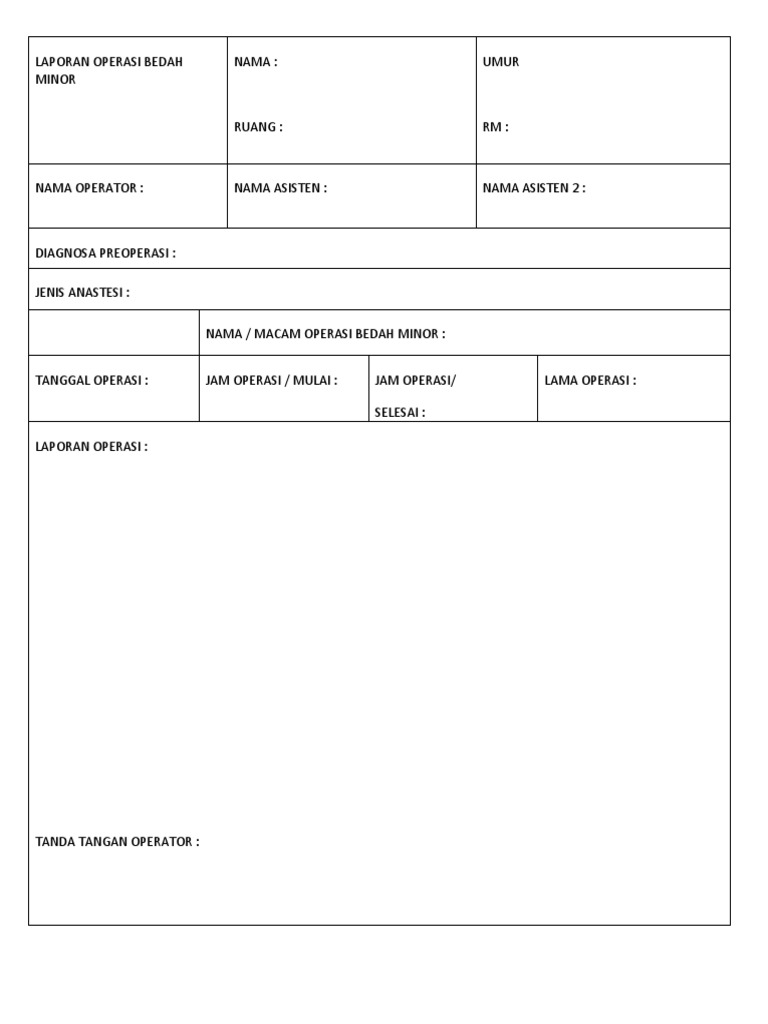 Laporan Operasi Bedah Minor Akre | PDF