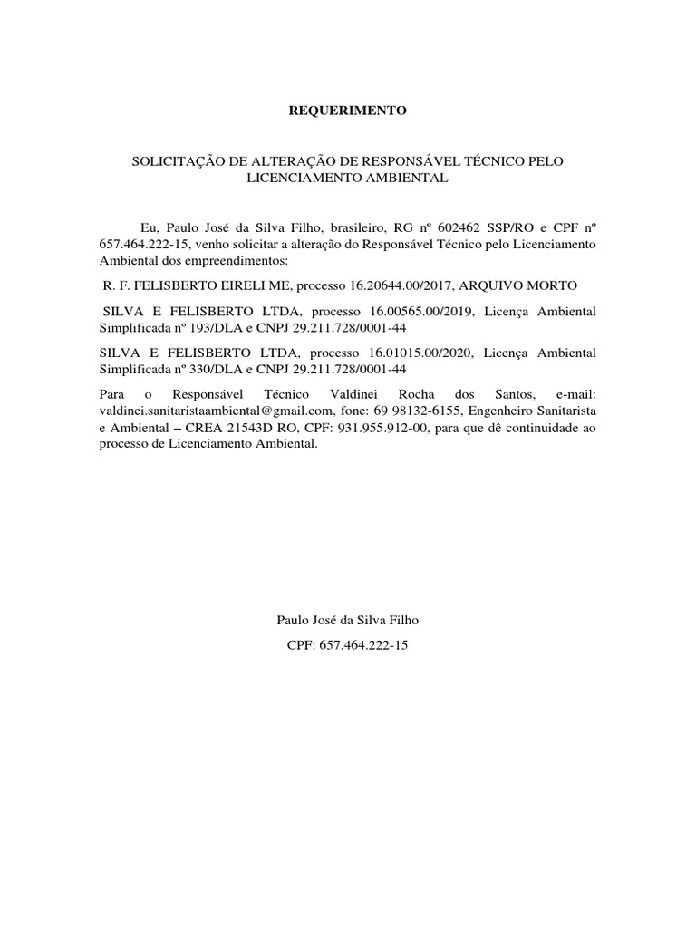 Requerimento Responsavel | PDF