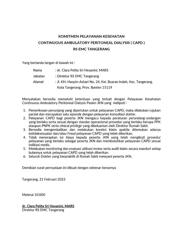 Komitmen Pelayanan CAPD di RS EMC | PDF | Kesehatan Holistik