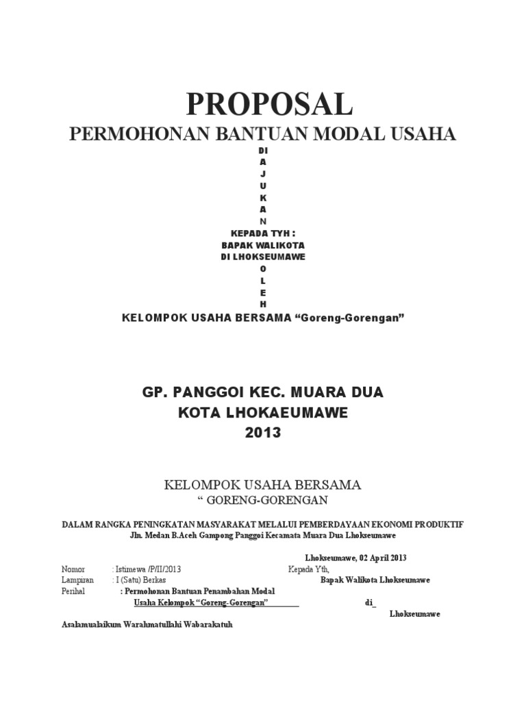 Proposal Permohonan Bantuan Modal Usaha | PDF