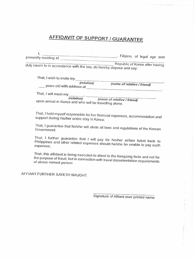 Affidavit Of Support And Guarantee PDF