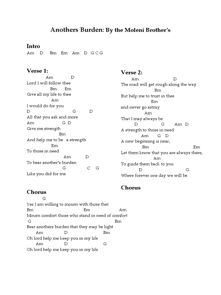 Anothers Burden Lyrics & Chords | PDF