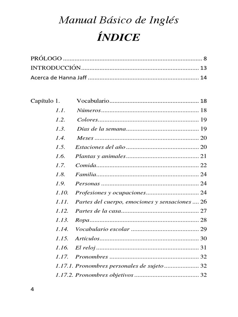 Manual Básico de Inglés: Índice | PDF | Lengua española | Lingüística