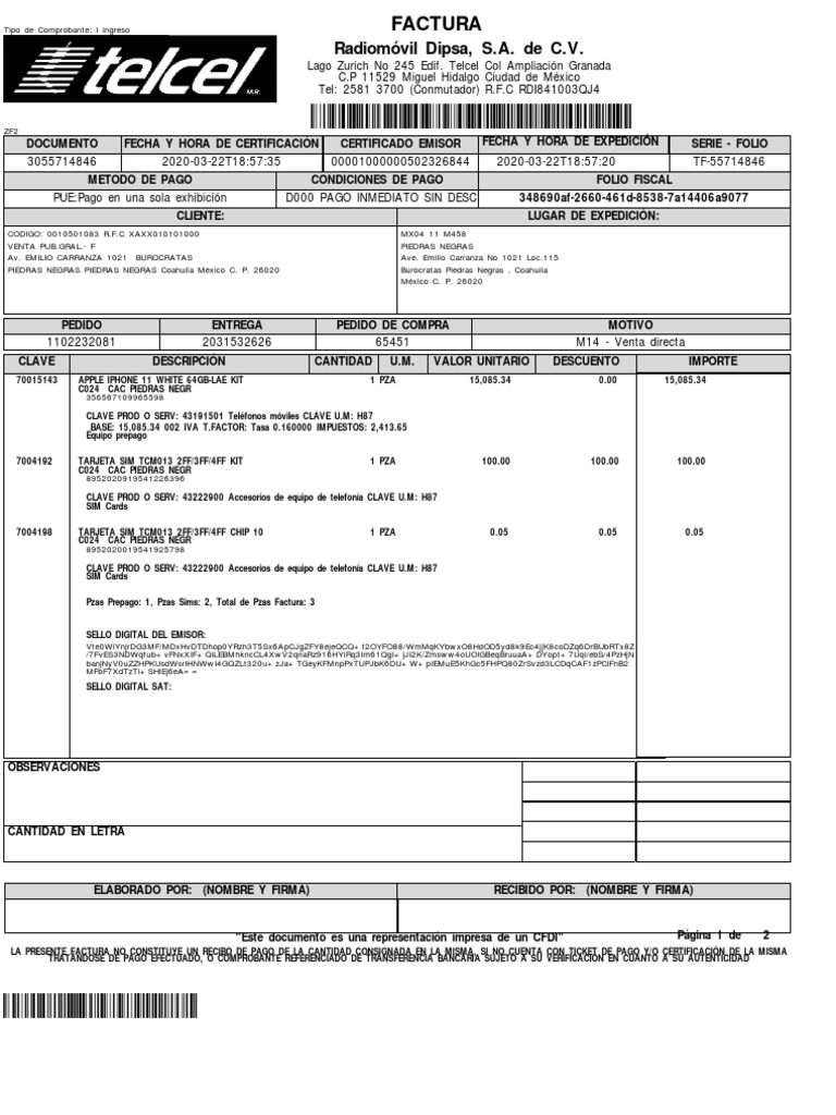 Factura telcel | PDF