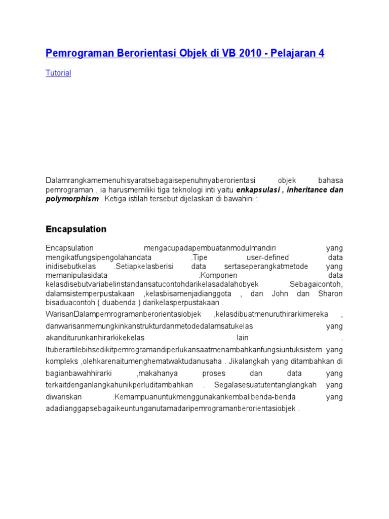 Definisi Enkapsulasi, Inheritance Dan Polymorphism Dalam Visual | PDF