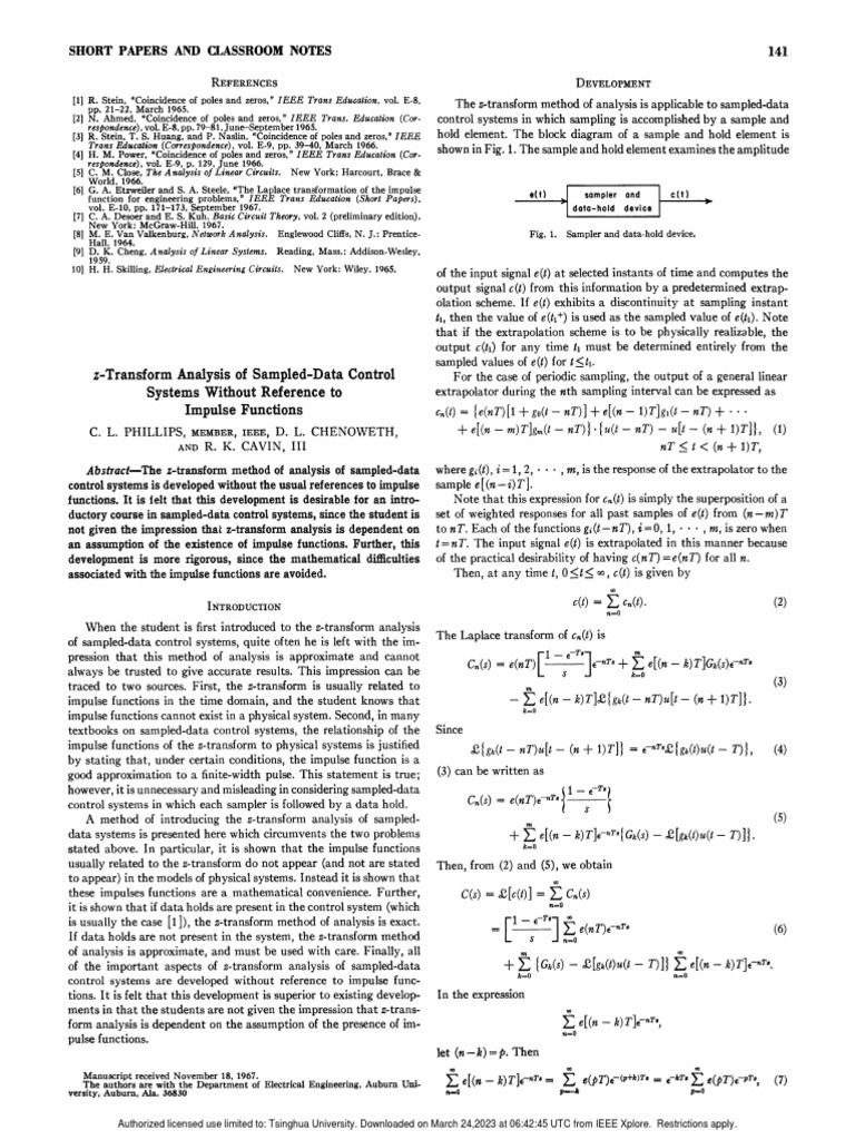 Z Transform Analysis Of Sampled Data Control Systems Without Reference To Impulse Functions Pdf