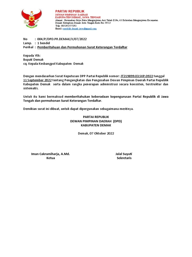 Surat Permohonan SKT Demak | PDF