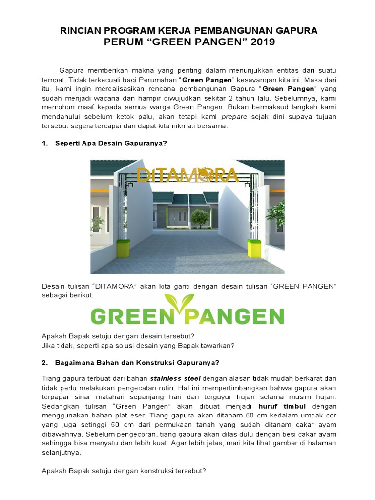 Rincian Program Kerja Pembangunan Gapura | PDF