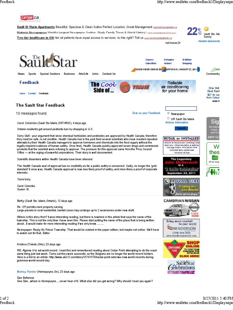 SaultStar Carol Colombo Ontario Residents Get Around Pesticide Ban ...