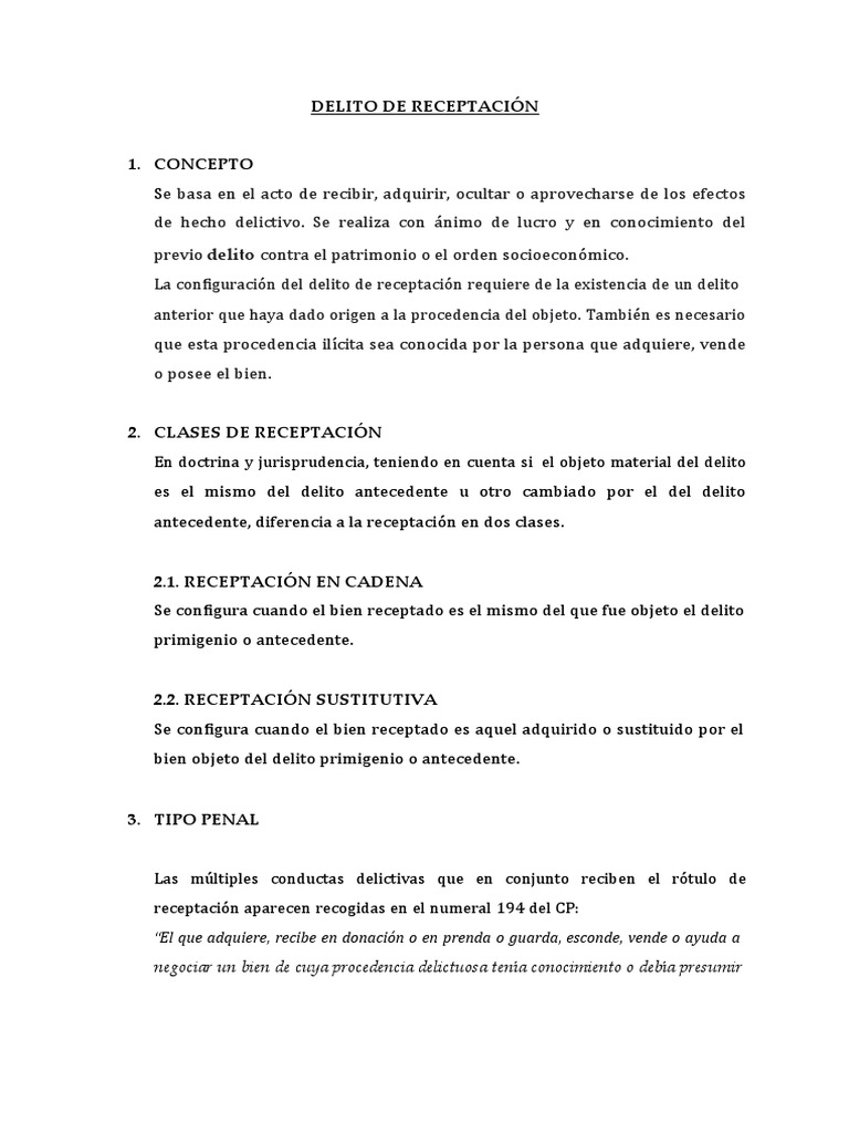 DELITO DE RECEPTACION Nuevo | PDF | Derecho penal | Intención (Derecho ...