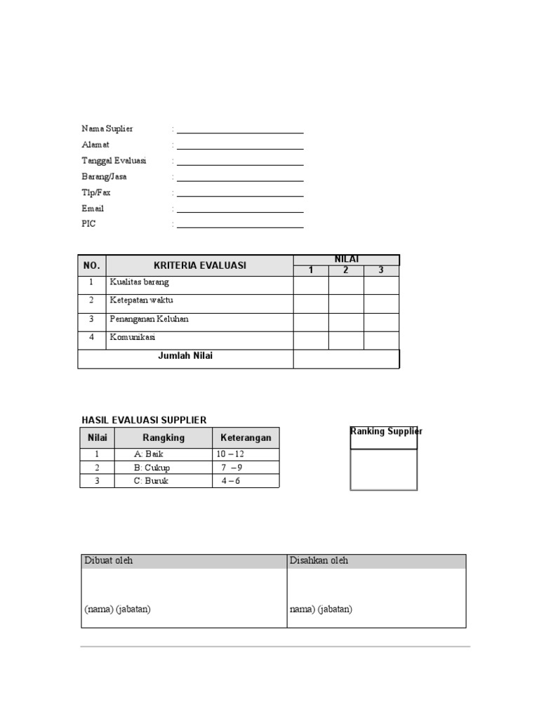 Form Evaluasi Suplier | PDF