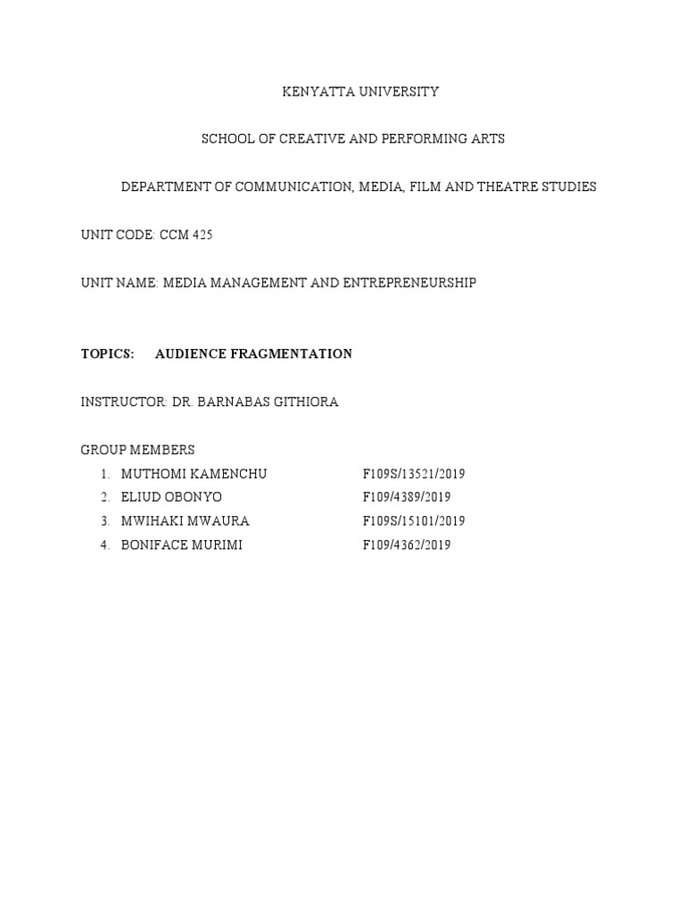 Audience fragmentation-CCM 425 | PDF | Communication | Mass Media