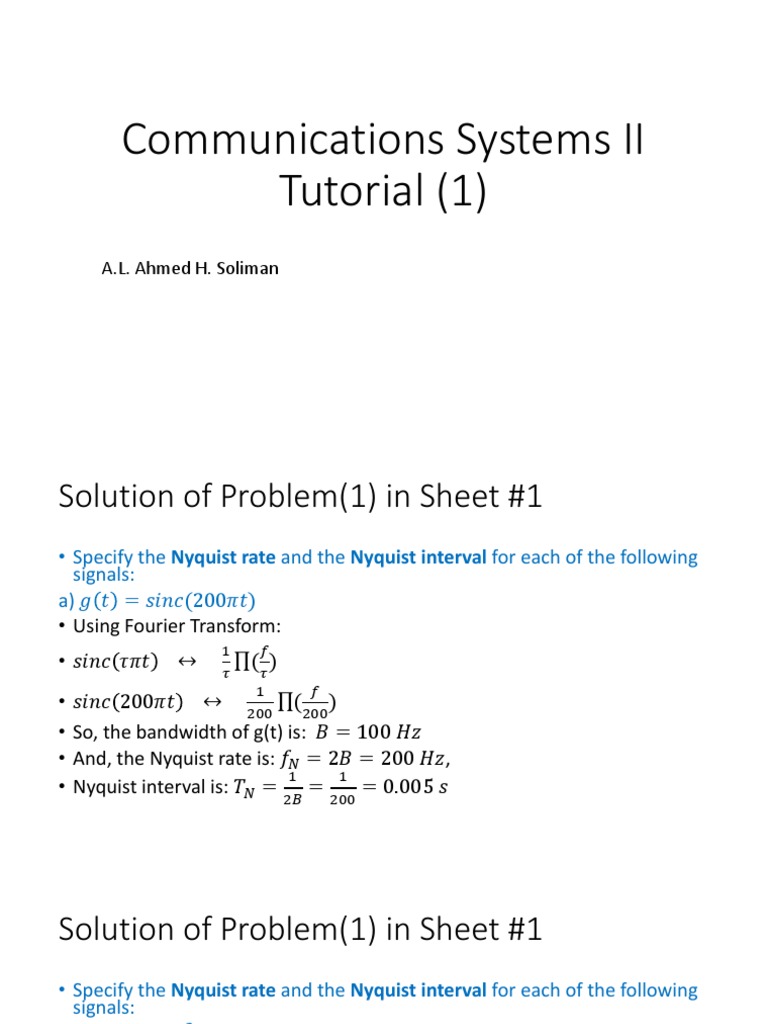 Comm II Tutorial Sheet 1 | PDF | Sampling (Signal Processing) | Spectral Density