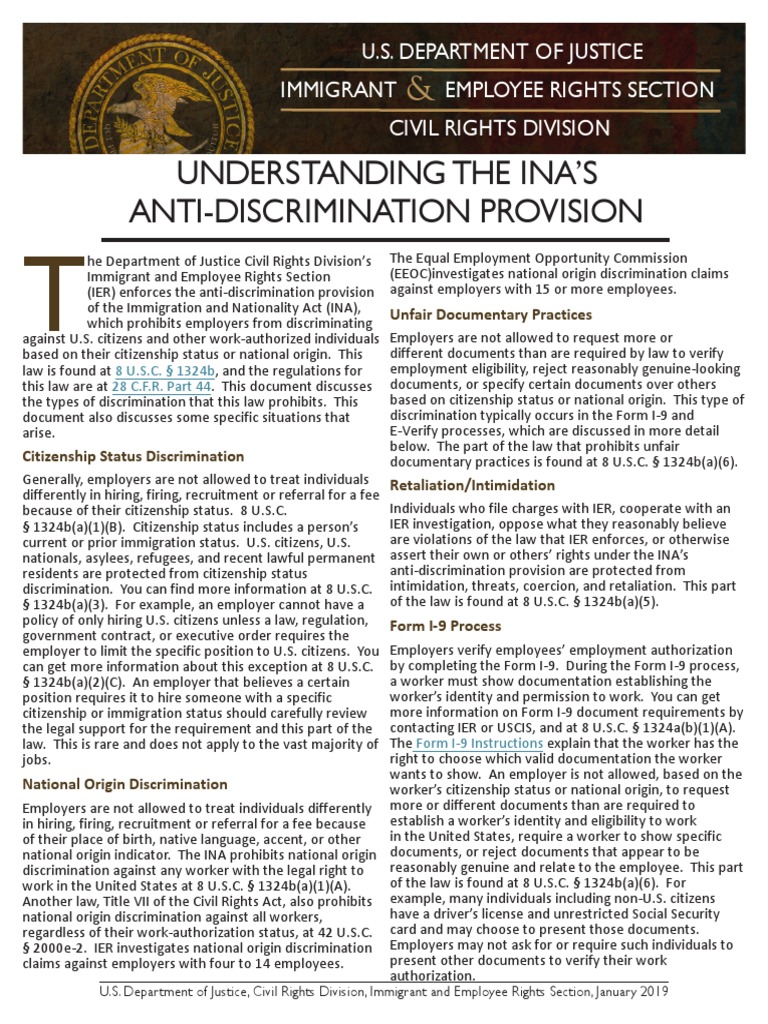 Understanding The Inas Anti-Discrimination Provision Final 0 PDF | PDF | Justice | Crime & Violence