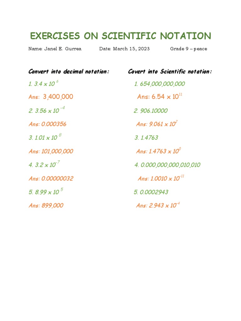 Exercises On Scientific Notation | PDF
