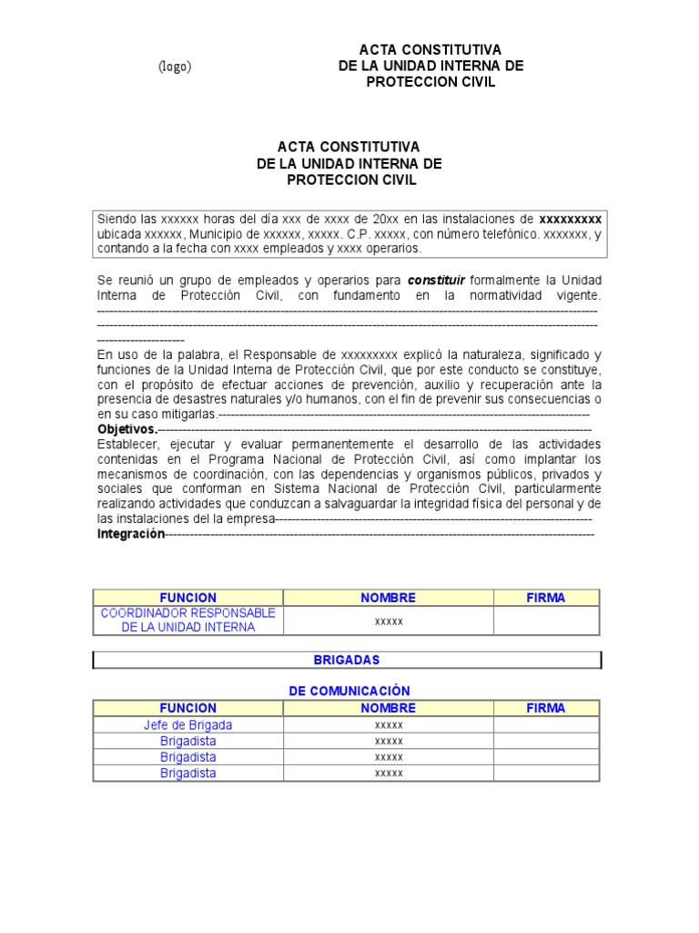 165 - Acta Constitutiva de La Unidad Interna de Proteccion Civil | PDF | Defensa Civil | Gestión ...