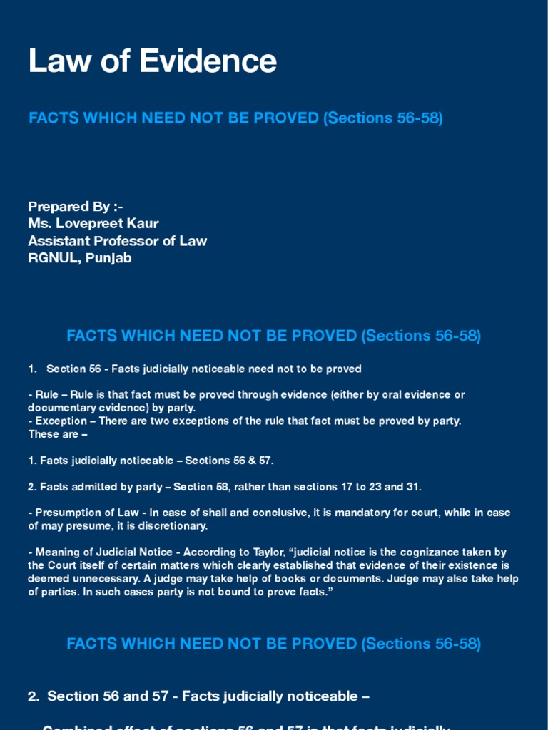 Judicially Noticeable Facts in Evidence Act | PDF | Evidence (Law ...