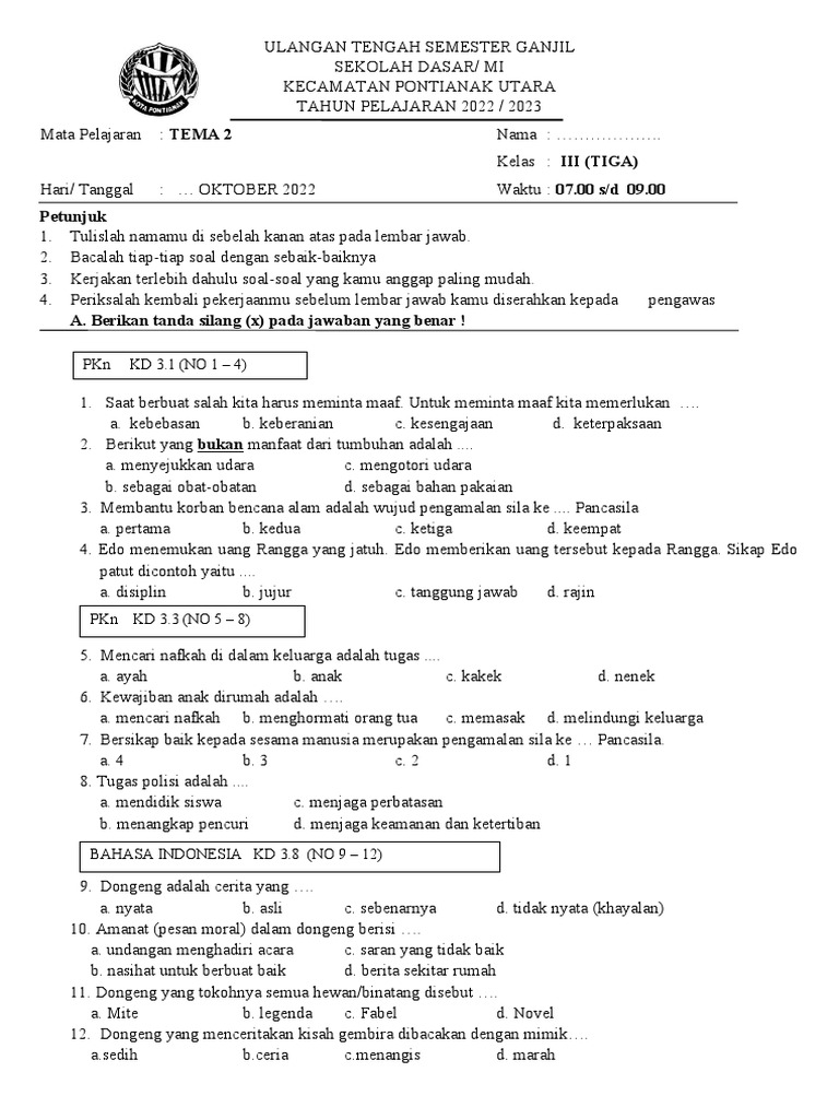Uts Ganjil Tema 2 | PDF | Griya & Taman