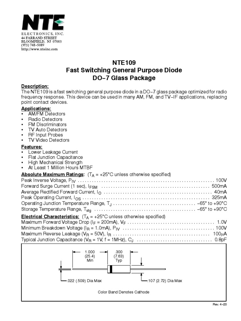 NTE109 | PDF | Detector (Radio) | Diode