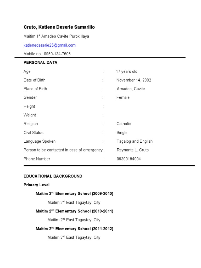 Personal Profiles of Two Students Seeking Employment | PDF ...
