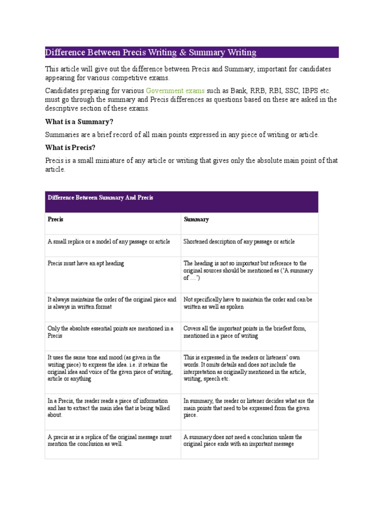 Difference Between Precis Writing | PDF | Linguistics | Cognitive Science