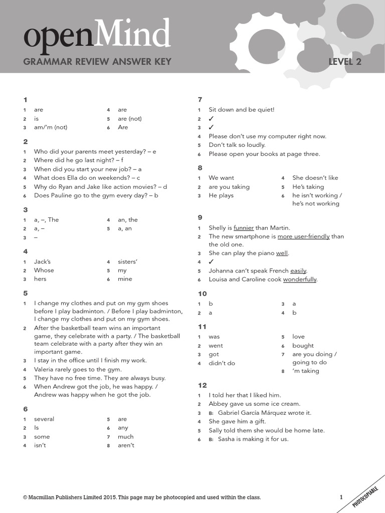 Student's Book Grammar Review Answer Key | PDF