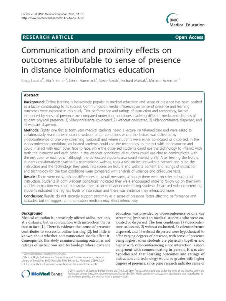 Communication and Proximity Effects On Outcomes Attributable To Sense ...