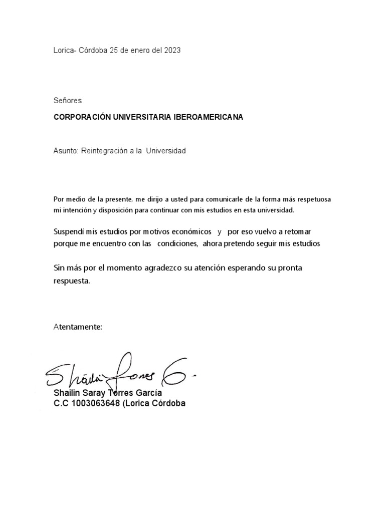 Carta de Reintegro | PDF