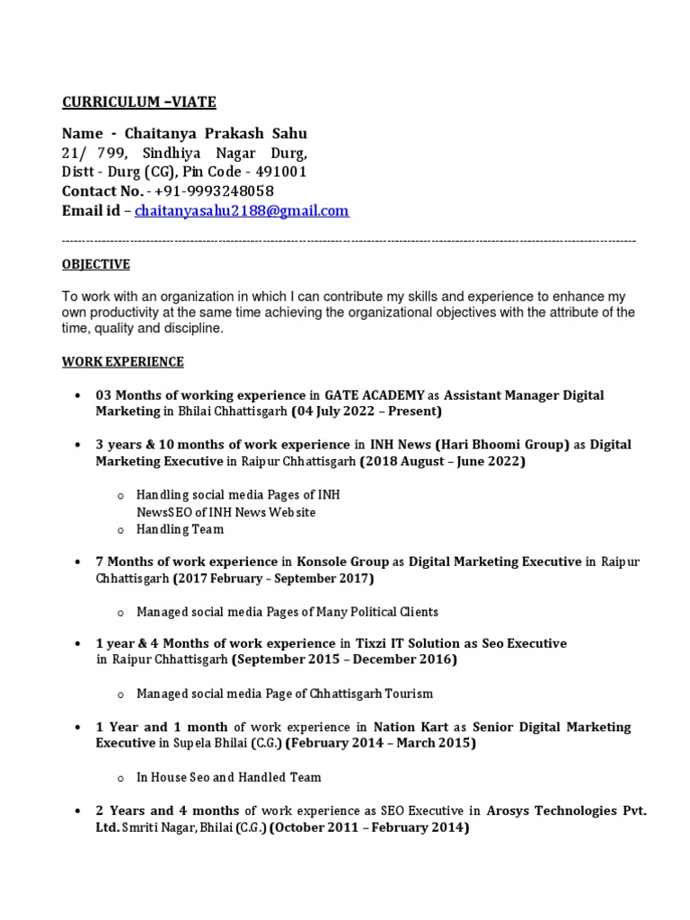 Chaitanya Prakash's Resume | PDF | Mass Media | Computing