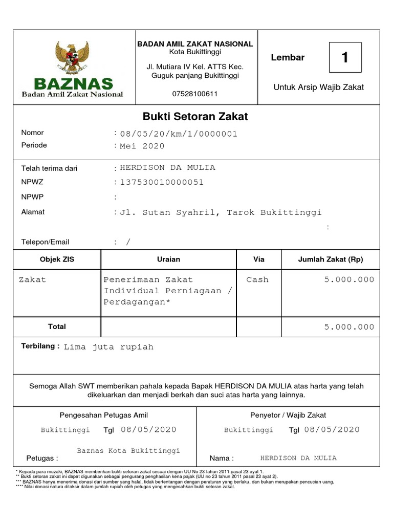 Bukti Setor Zakat | PDF