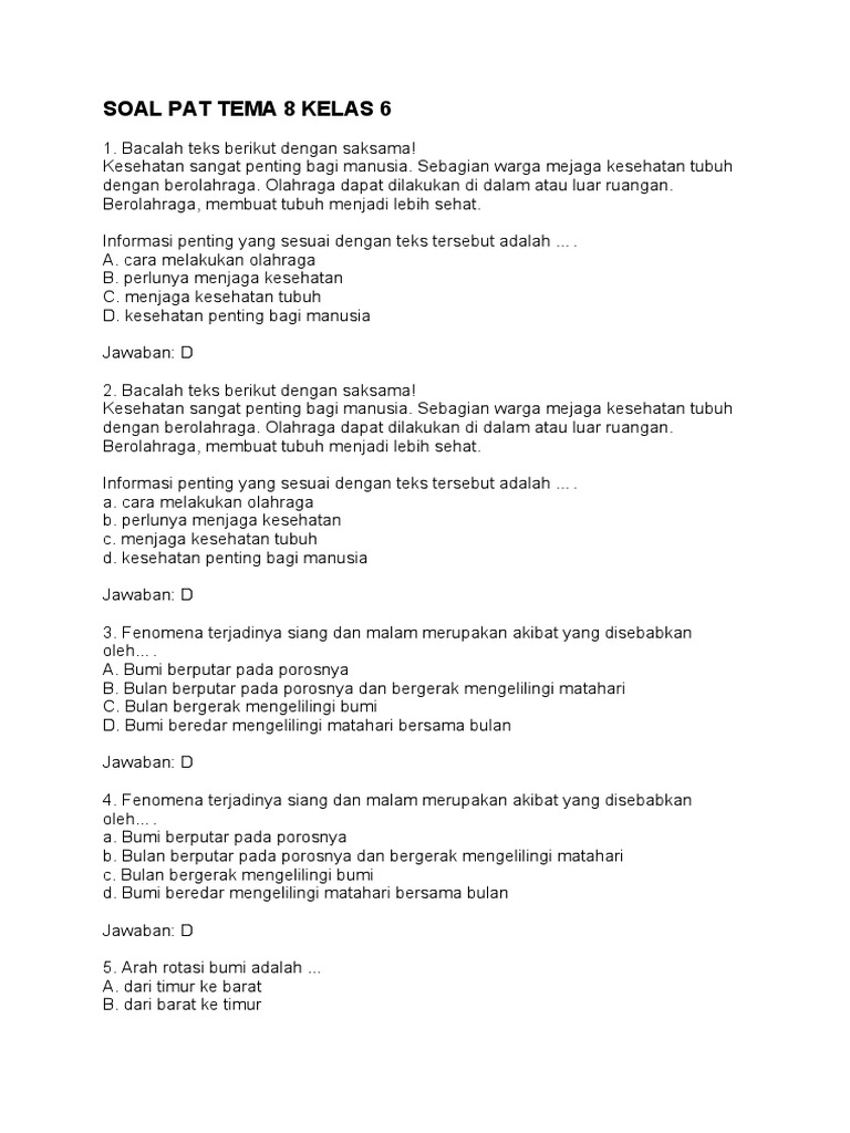 Soal Pat Tema 8 Kelas 6 | PDF